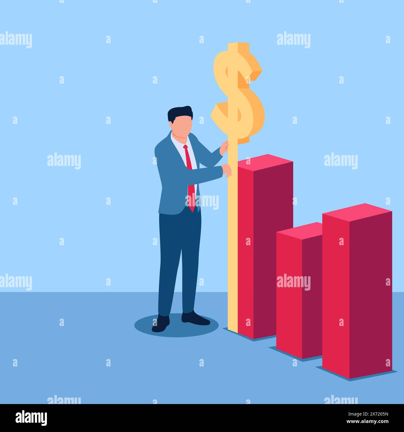 Man measuring height graph chart with money ruler, illustration for ...