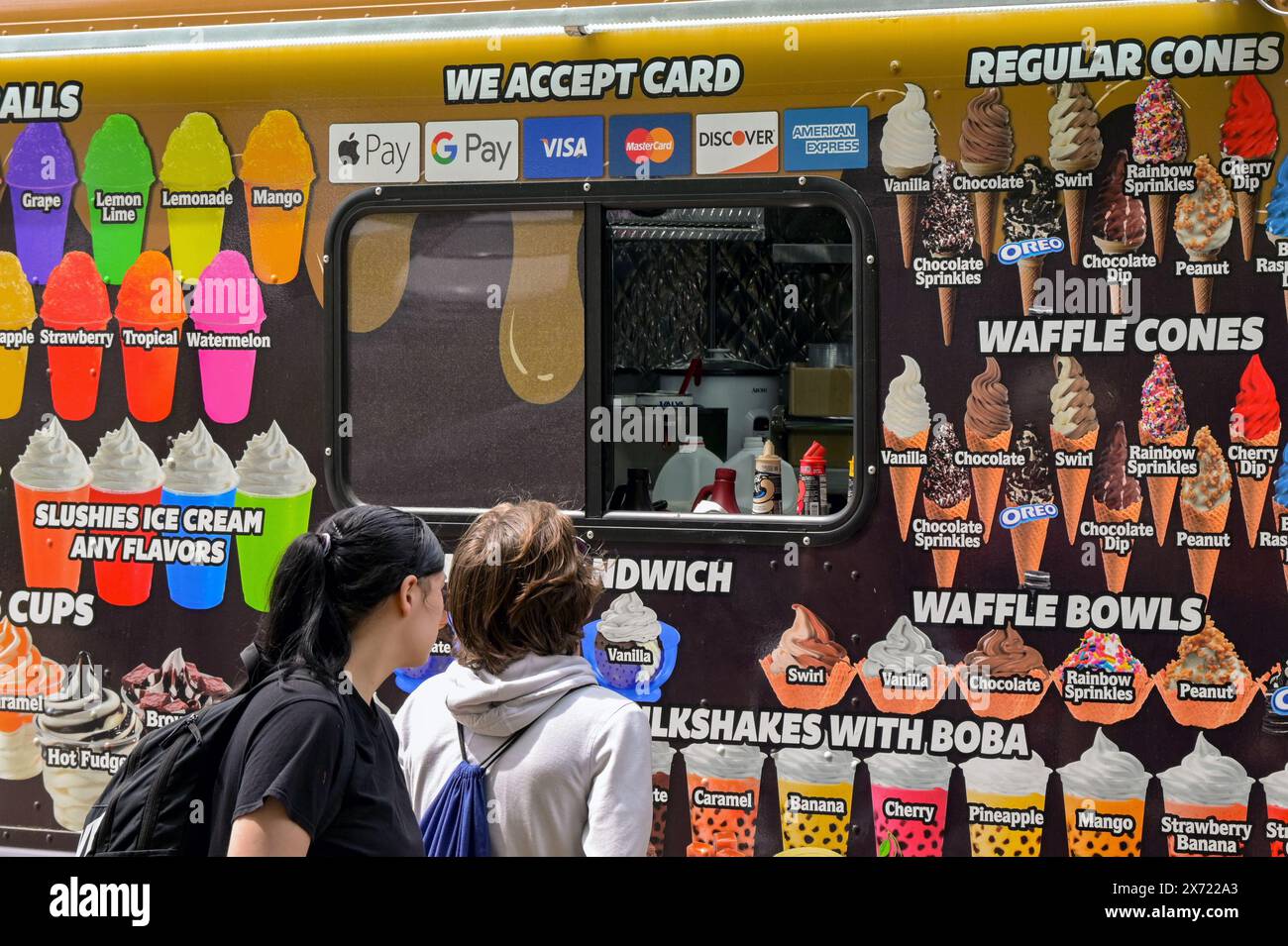 Washington DC, USA - 3 May 2024: People choosing ice cream flavours ...