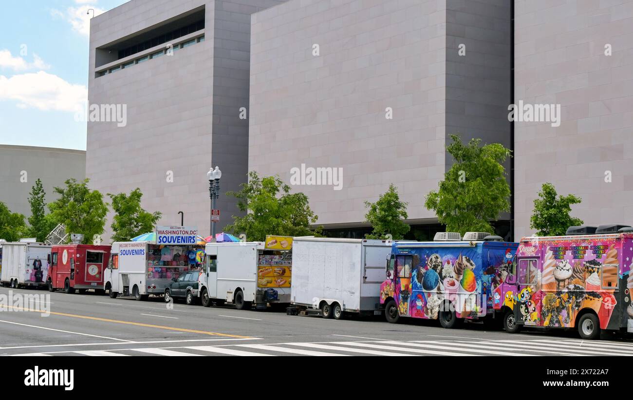 Washington DC, USA - 2 May 2024: Row of fast food, ice cream and ...