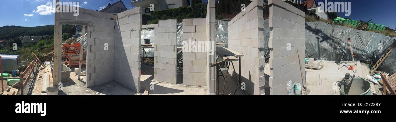 concrete walls to build a cellar at the construction site for a big ...