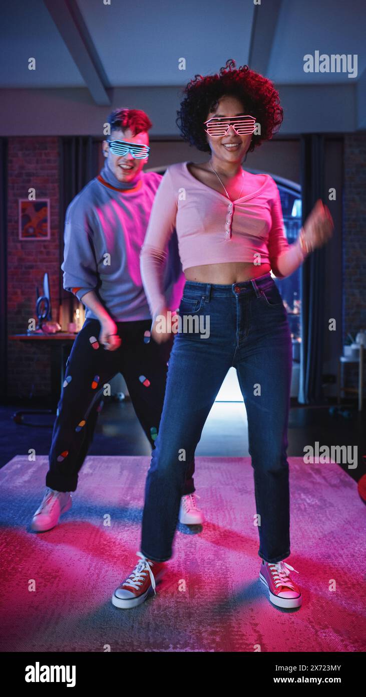 Vertical Screen: Beautiful Stylish Multiethnic Couple in Futuristic ...