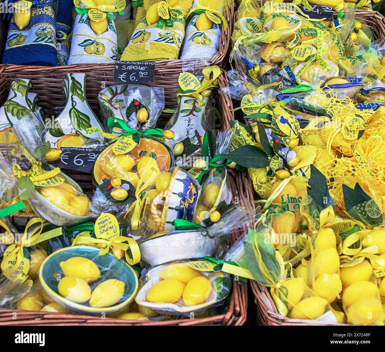 LIMONE, ITALY-APRIL 21, 2024: Lemon-themed souvenirs from Lake Garda ...