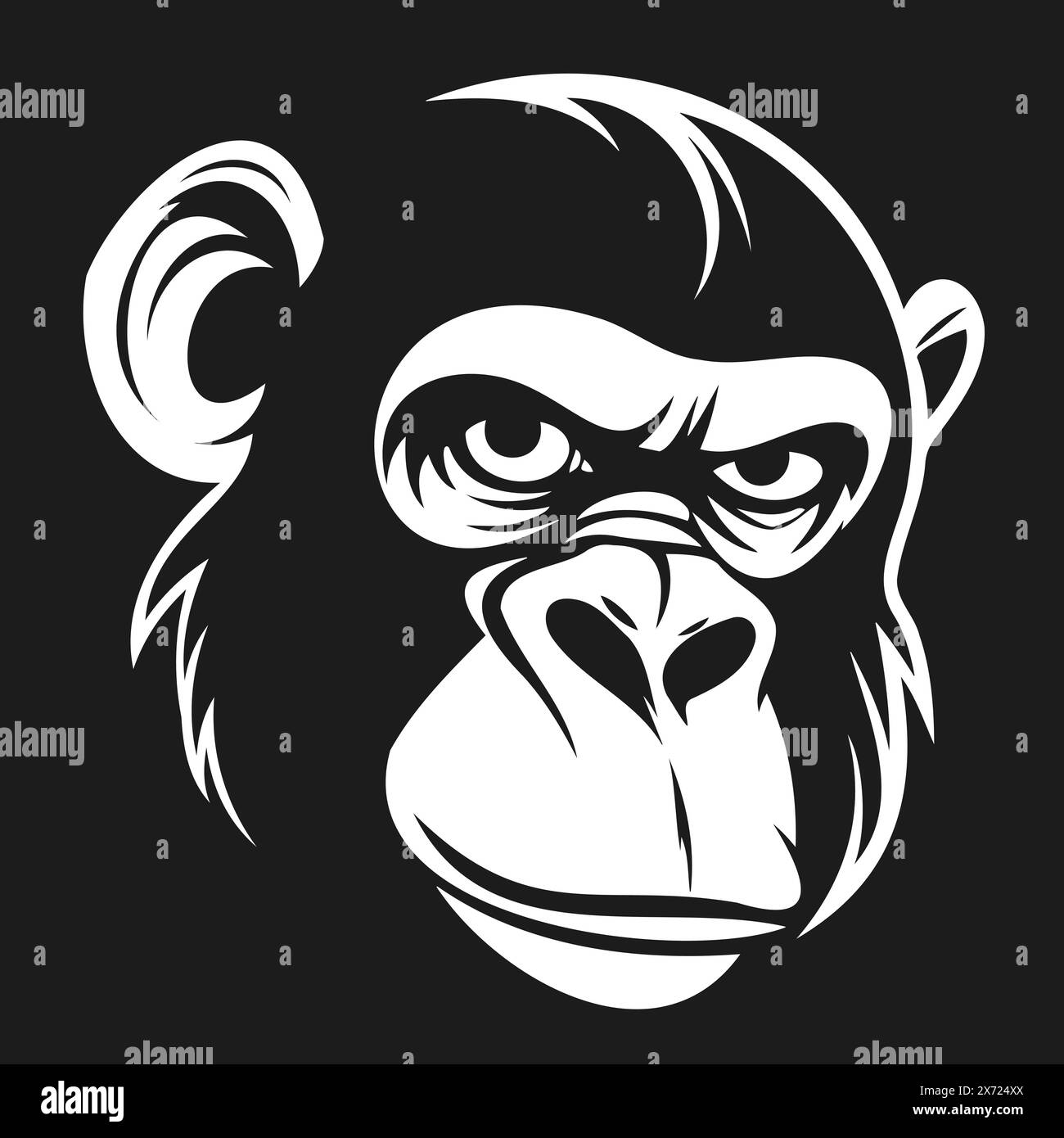 A cartoonish monkey illustration in black and white line art style ...