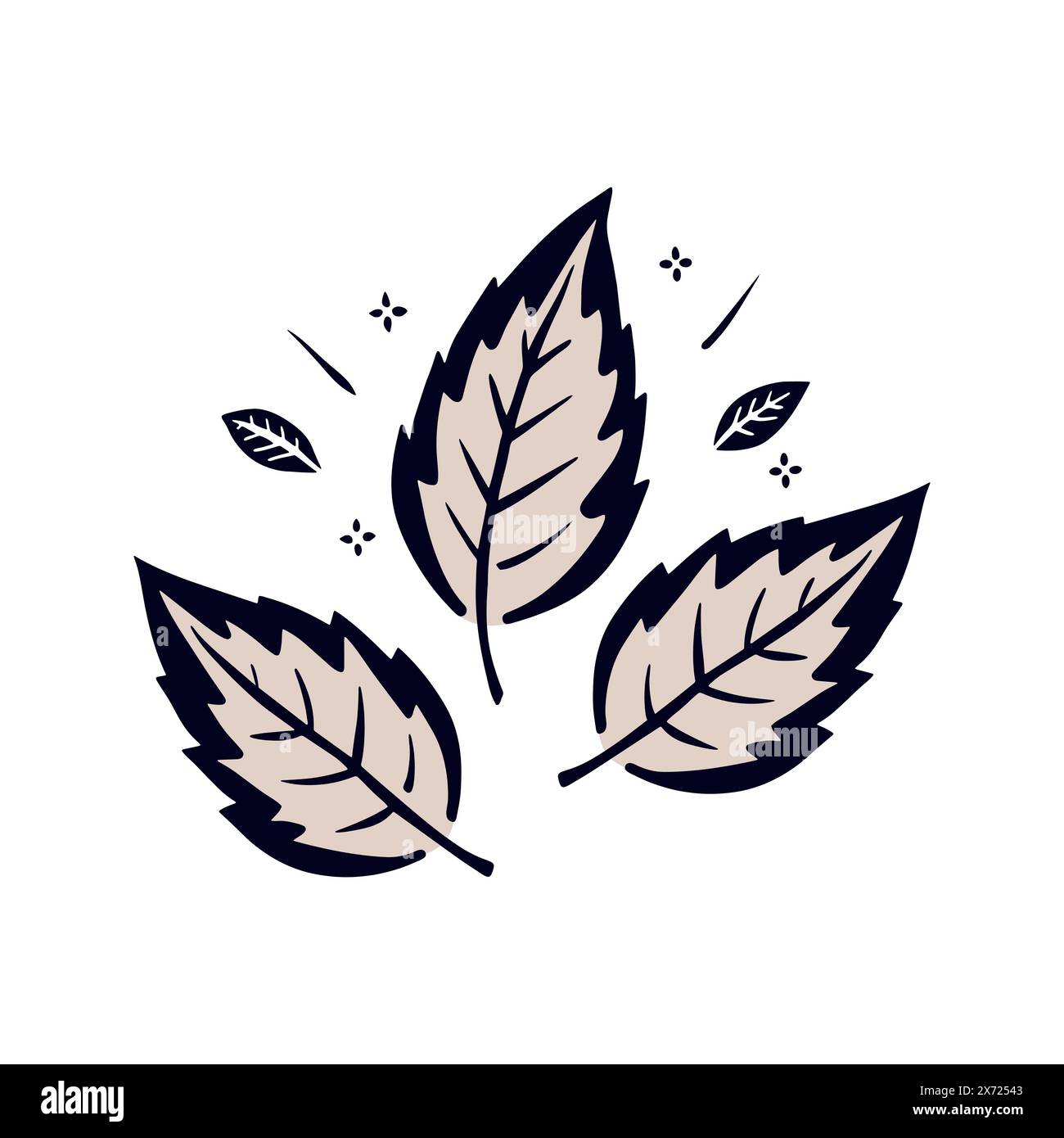 Leaves stylized doodle, contour drawing pastel pink color, isolated on ...