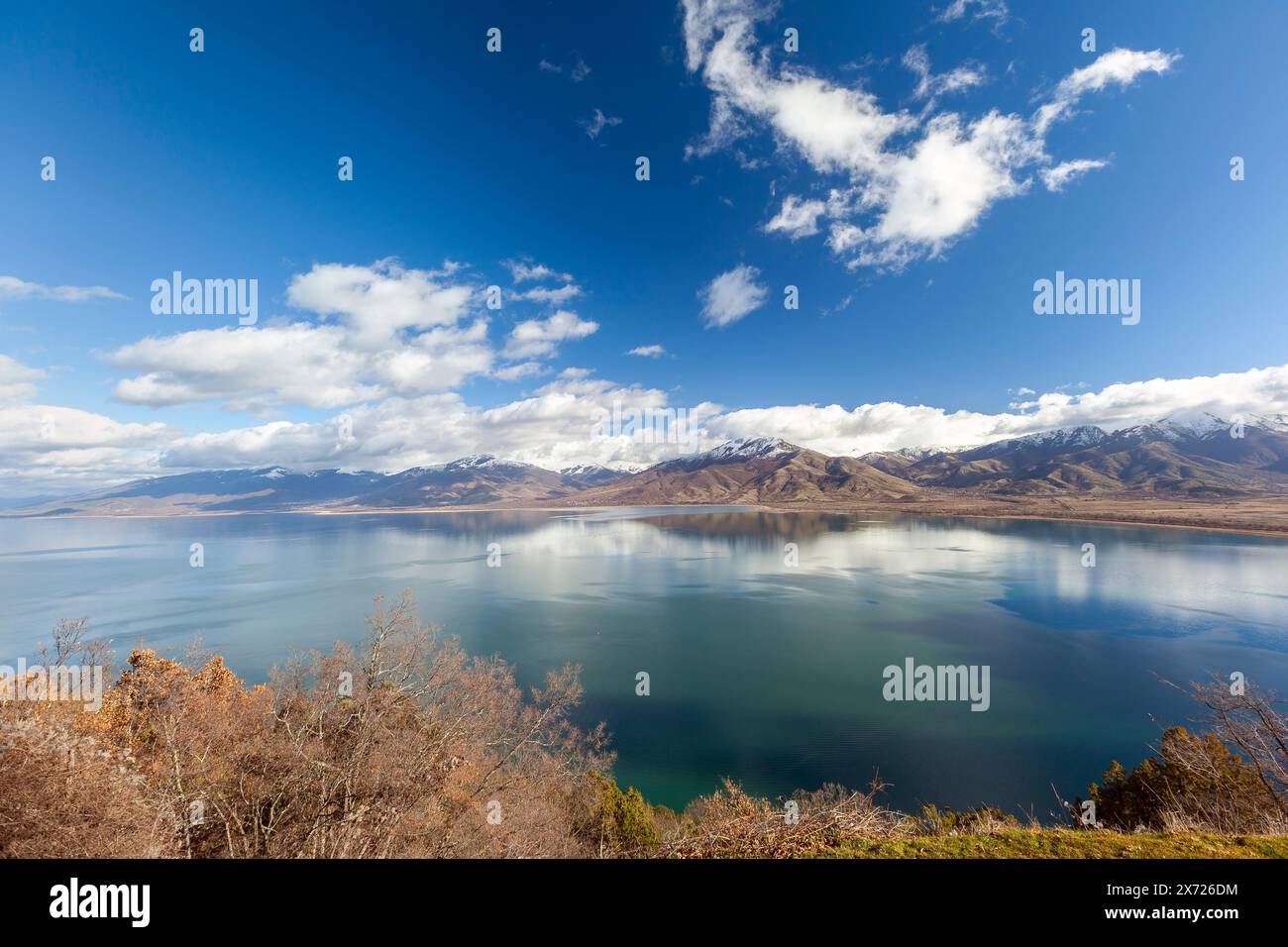Big Prespa lake panoramic view. The lake streches among the borders of ...