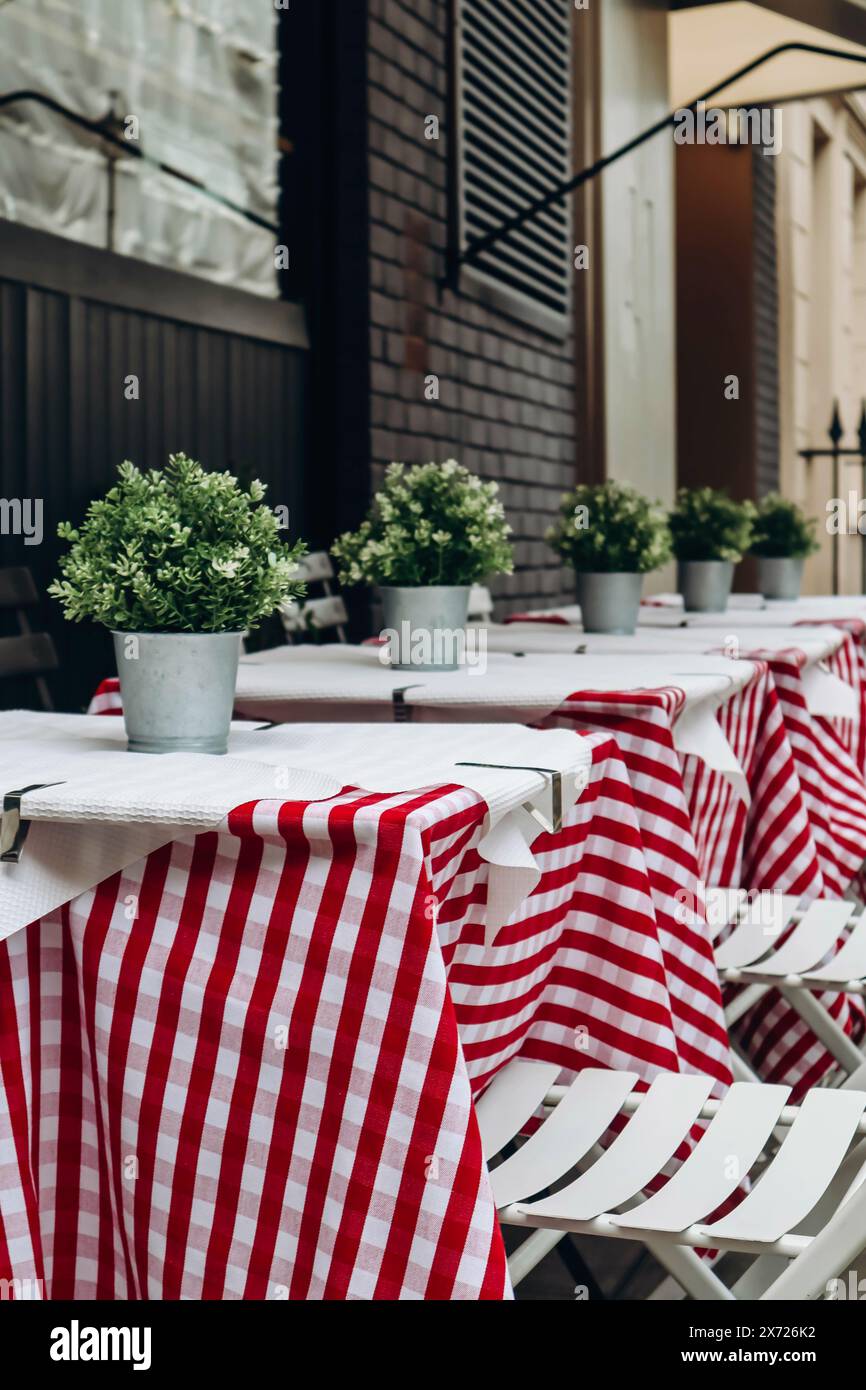 Tables on a terrace in a restaurant in Soho in London Stock Photo - Alamy