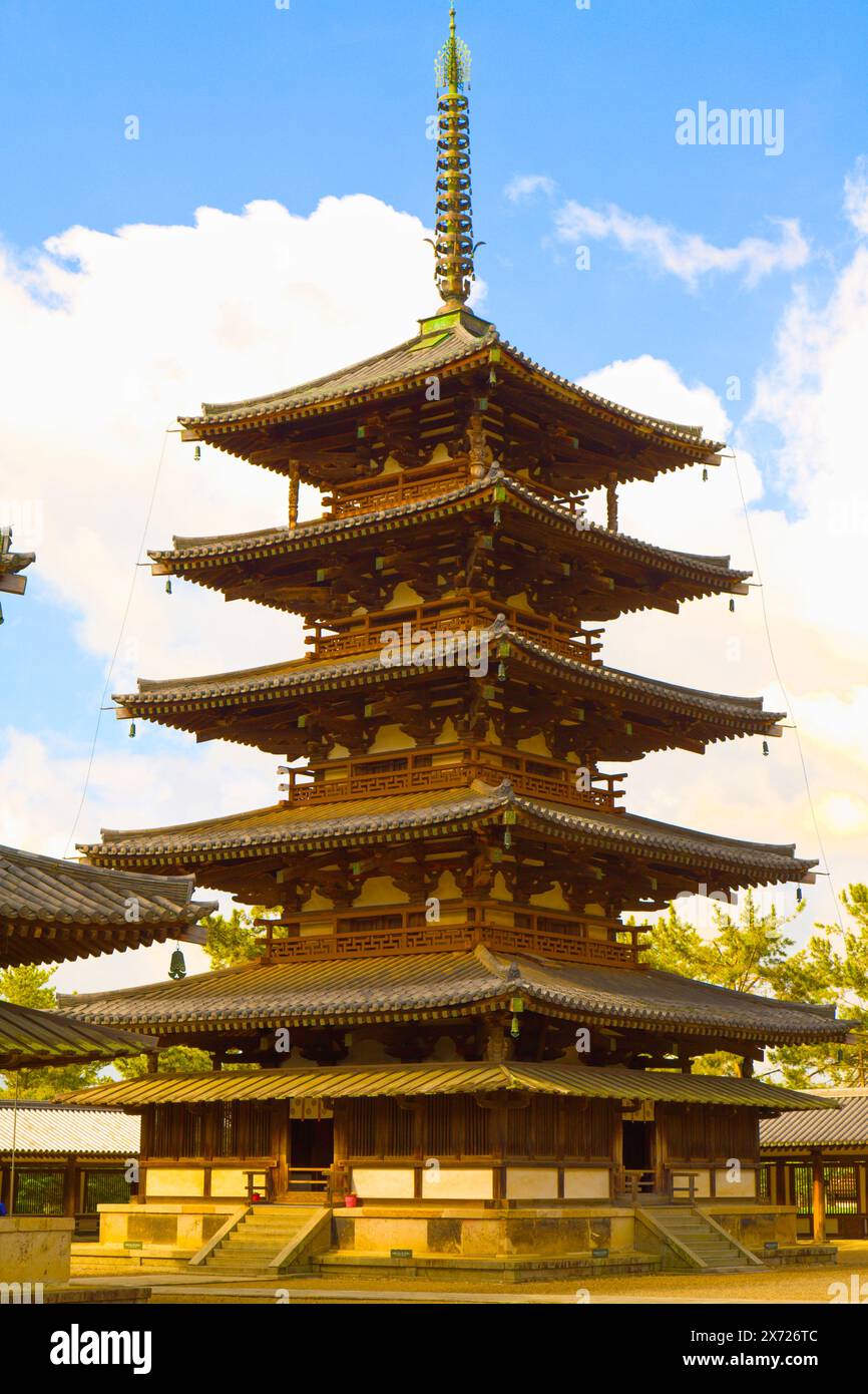 Japan, Nara, Horyuji Temple, Five-storied Pagoda, Goju-no-To Stock ...