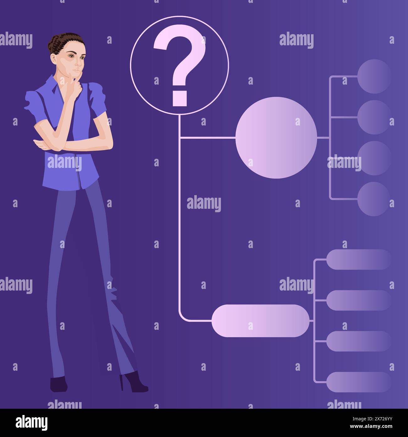 Woman uses a decision tree diagram to identify a problem or opportunity ...