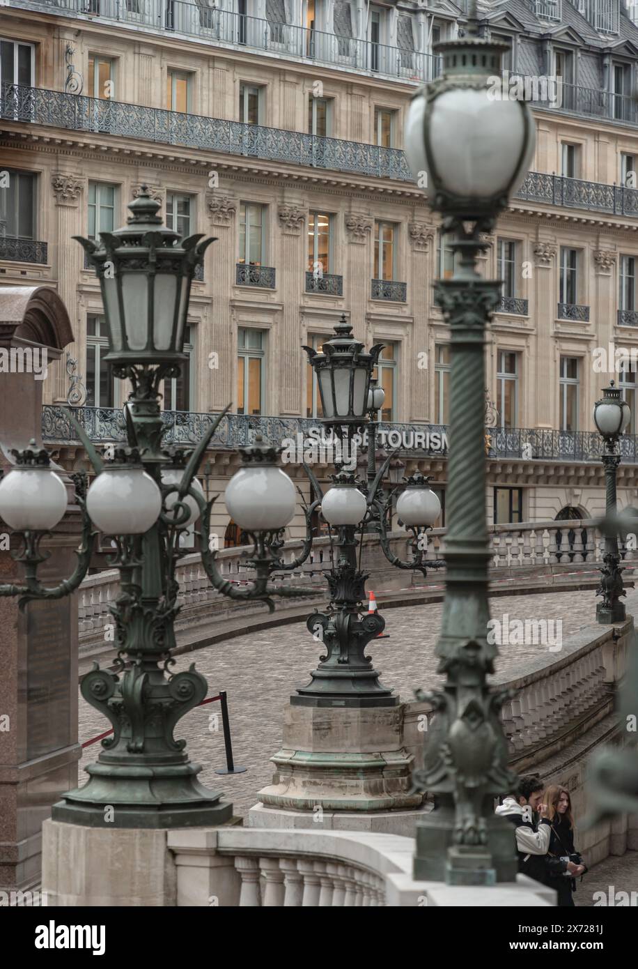 France, Paris - Jan 04, 2024 - Vintage lamp posts on with white ...