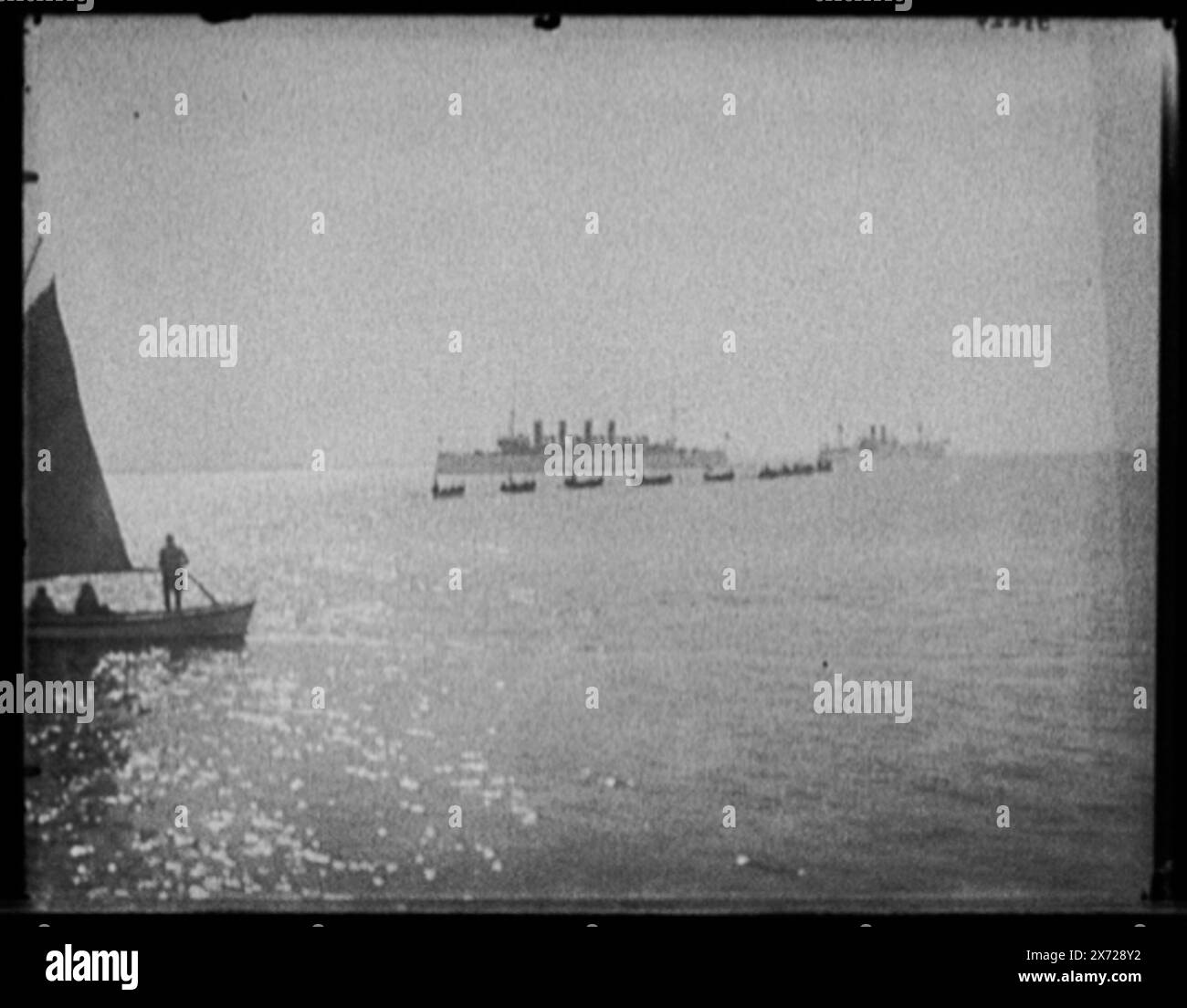 Boat drill on Hampton Roads, Possibly by Edward H. Hart., "S.S ...