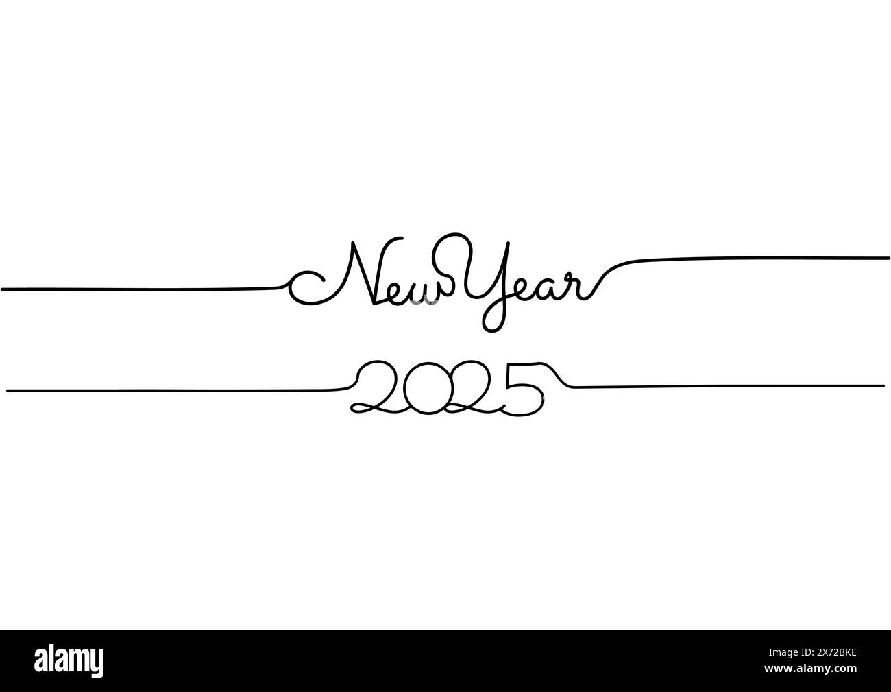 2025 New Year, single line lettering, hand drawn, line art. Isolated on ...