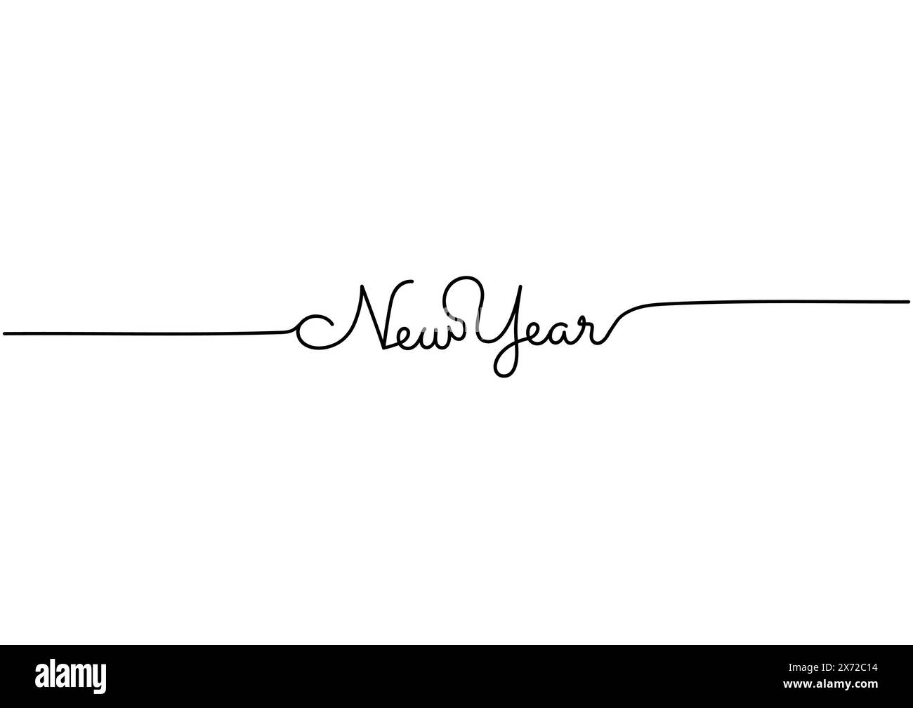 New Year, single line lettering, hand drawn, line art. Isolated on ...