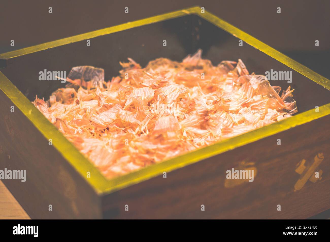 bonito fish flakes in a japanese wooden box in a japanese omakase ...