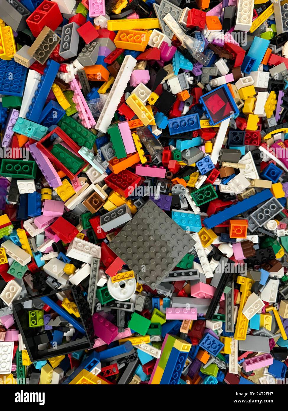 Large Box of Lego Bricks with Mixed Parts including doors, wheels and other objects Stock Photo ...