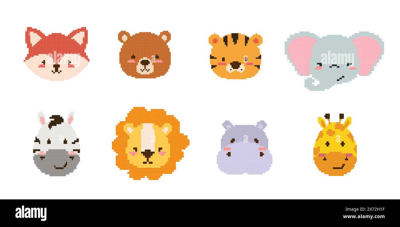 Savanna Animals pixel art set. Safari wildlife collection. 8 bit. Game ...