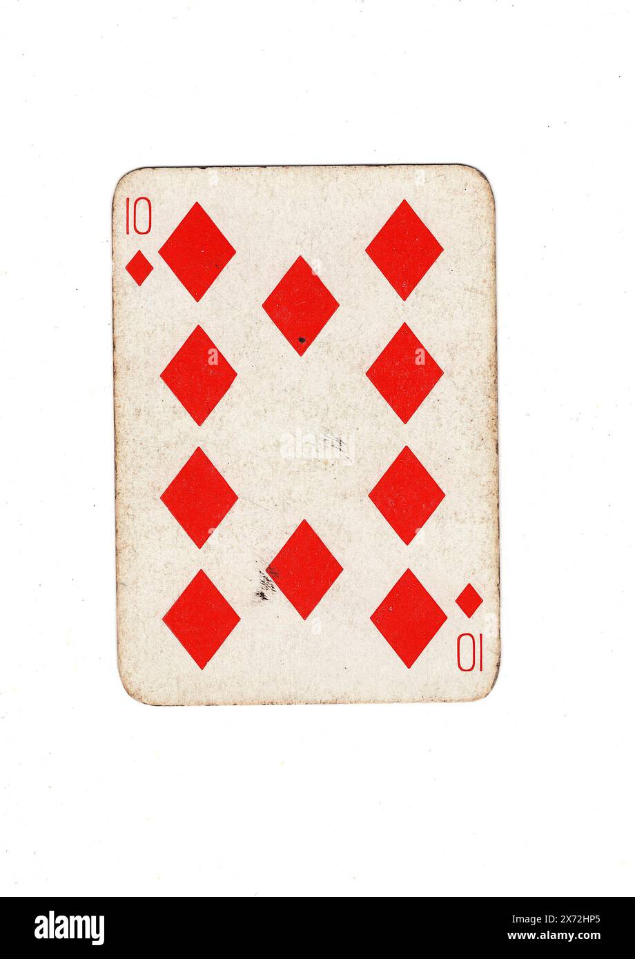 An antique ten of diamonds playing card isolated on a white background ...