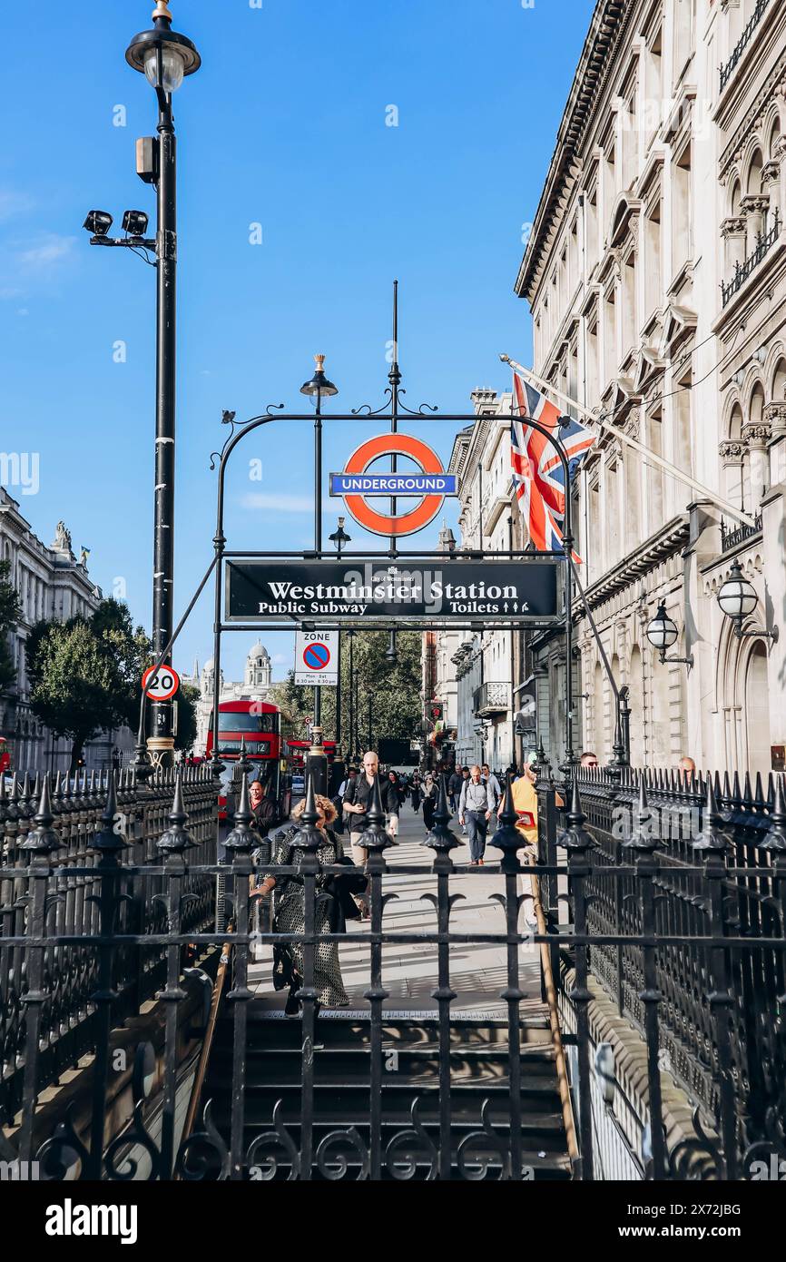 London, United Kingdom - September 25, 2023: Tube sign at the entrance ...
