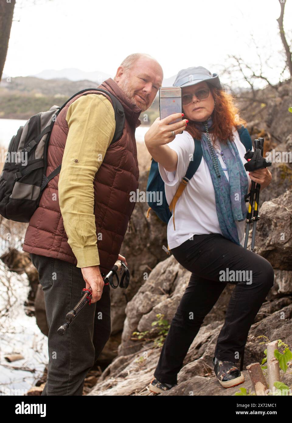 senior friends tourists outdoor adventure together on mediterranian sea ...