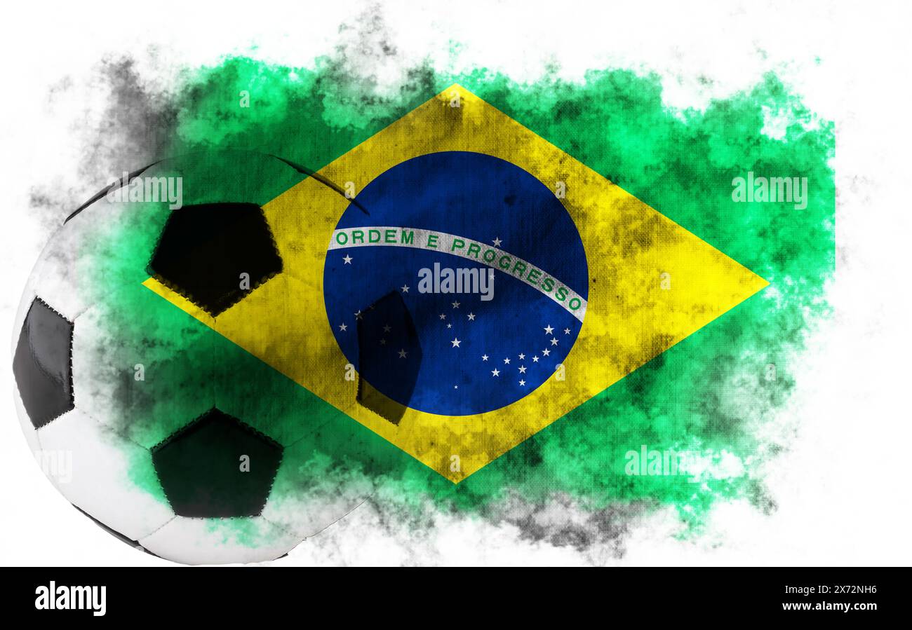 White background with Brazil flag and soccer ball Stock Photo - Alamy