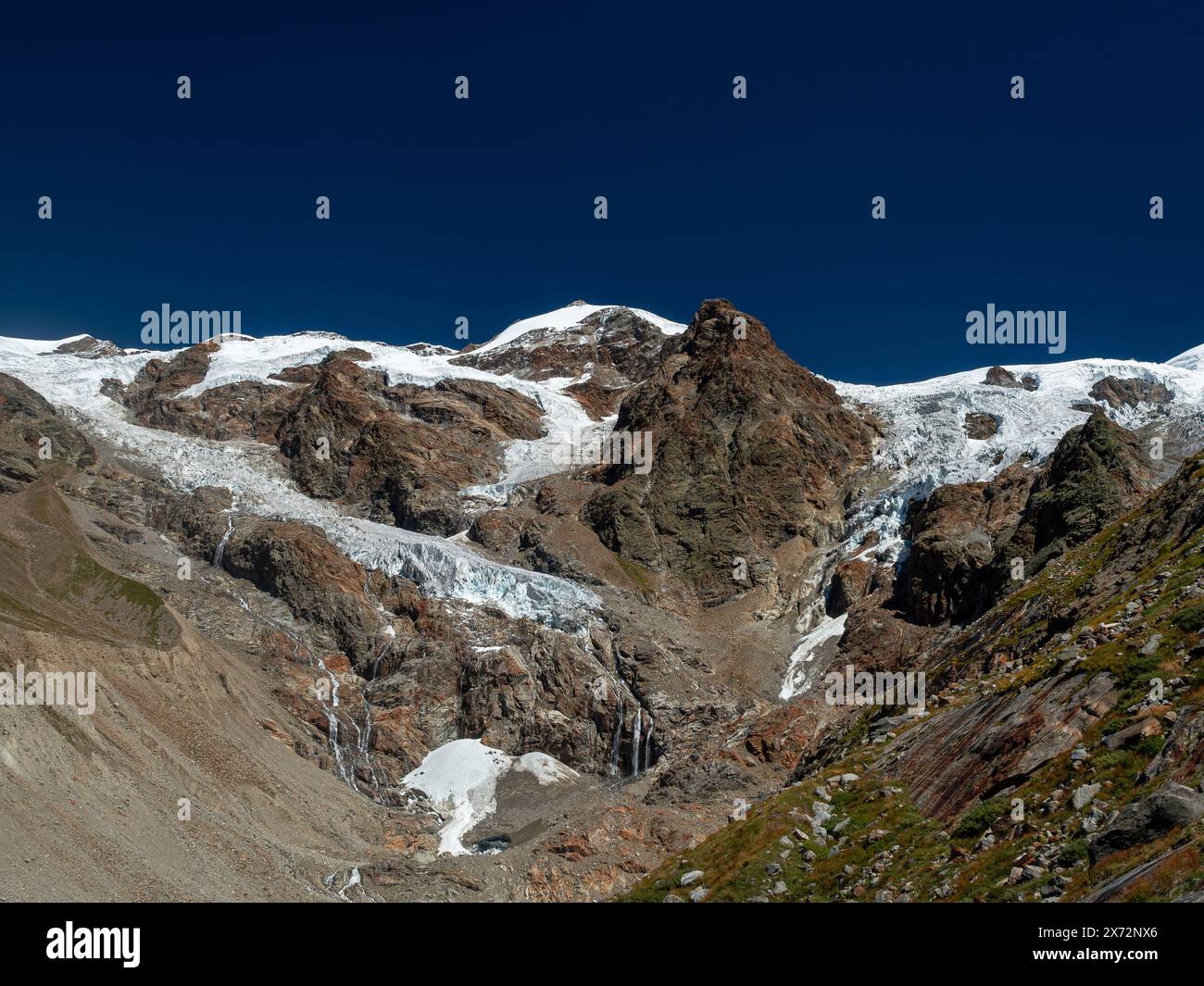 Panorama of Lyskamm mountain and Lys glacier in summer on Monte Rosa ...