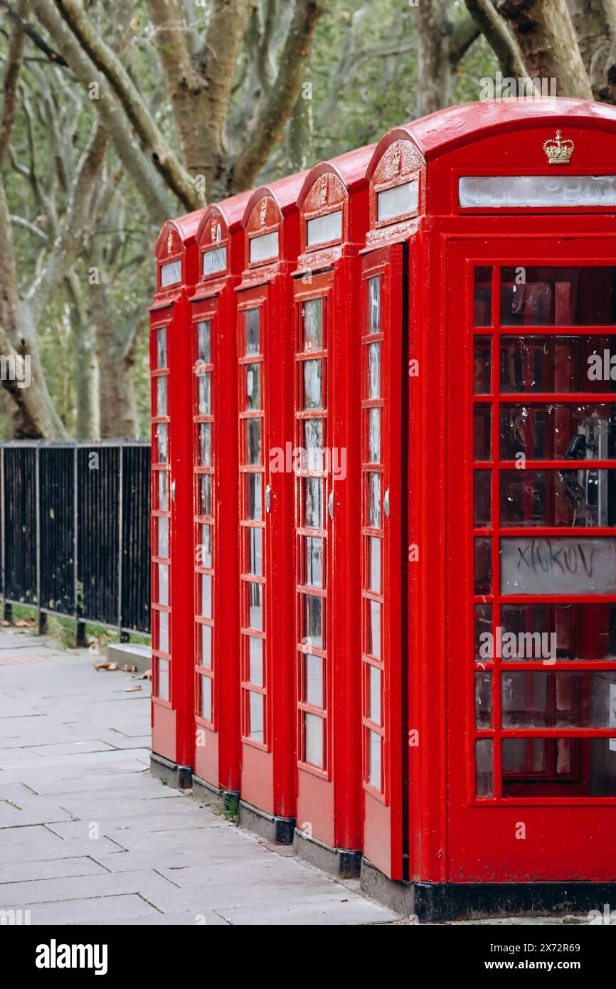 Iconic red telephone boxes in central London Stock Photo - Alamy
