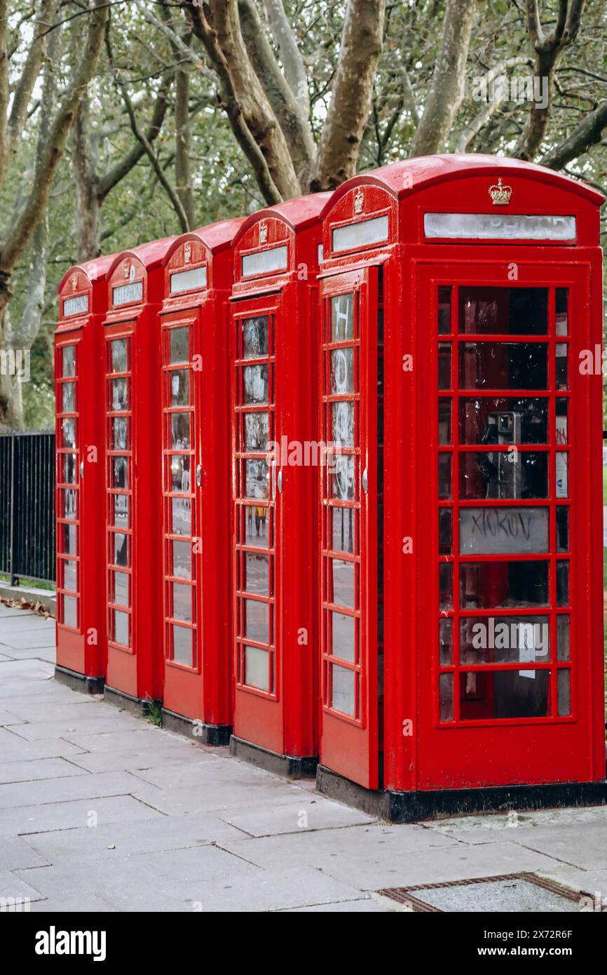 Iconic red telephone boxes in central London Stock Photo - Alamy