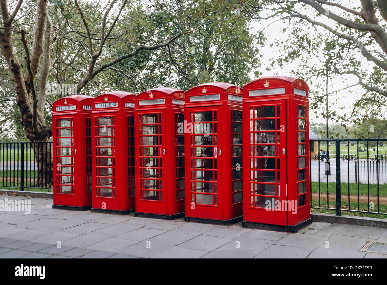 Iconic red telephone boxes in central London Stock Photo - Alamy