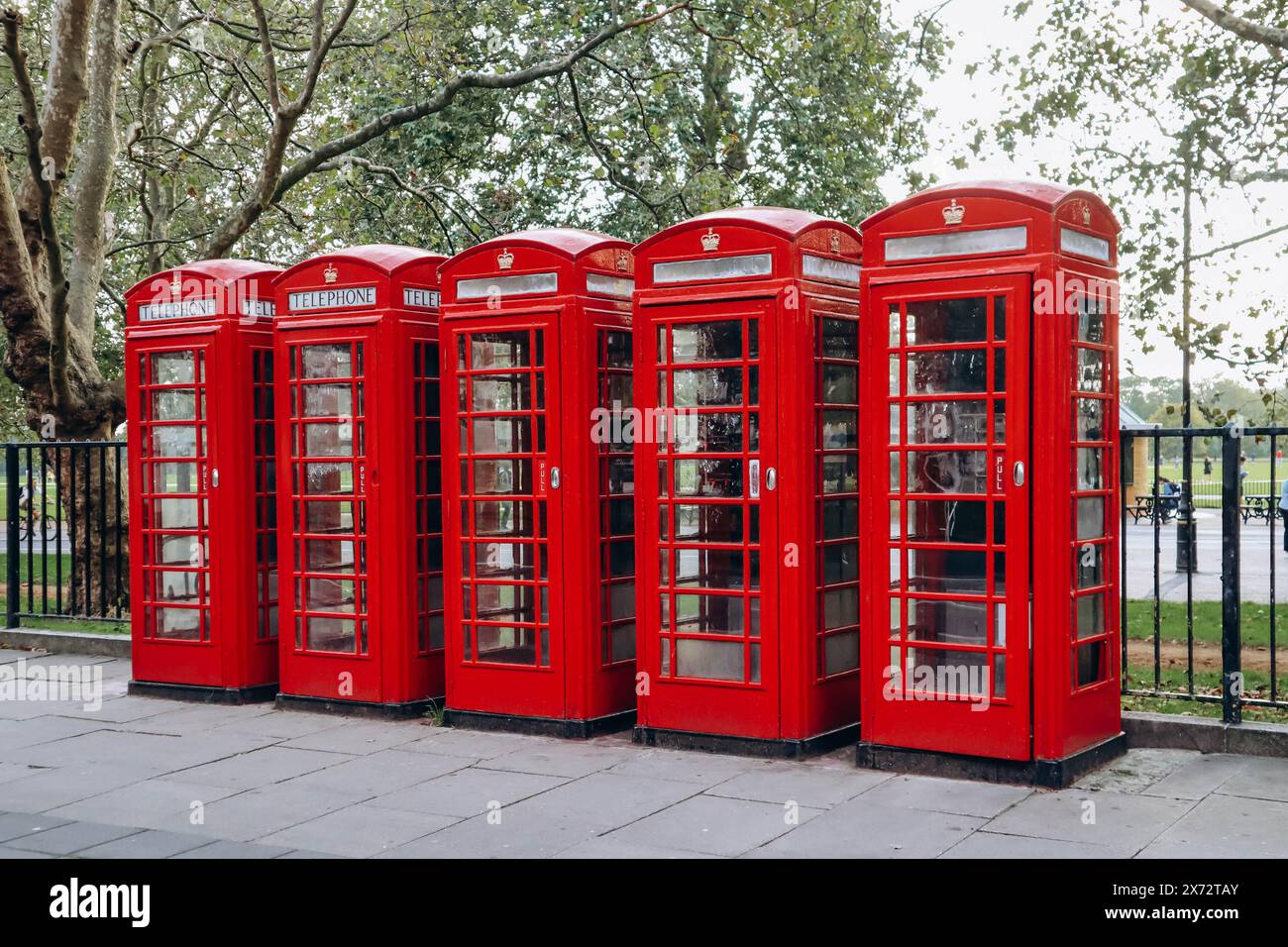Iconic red telephone boxes in central London Stock Photo - Alamy