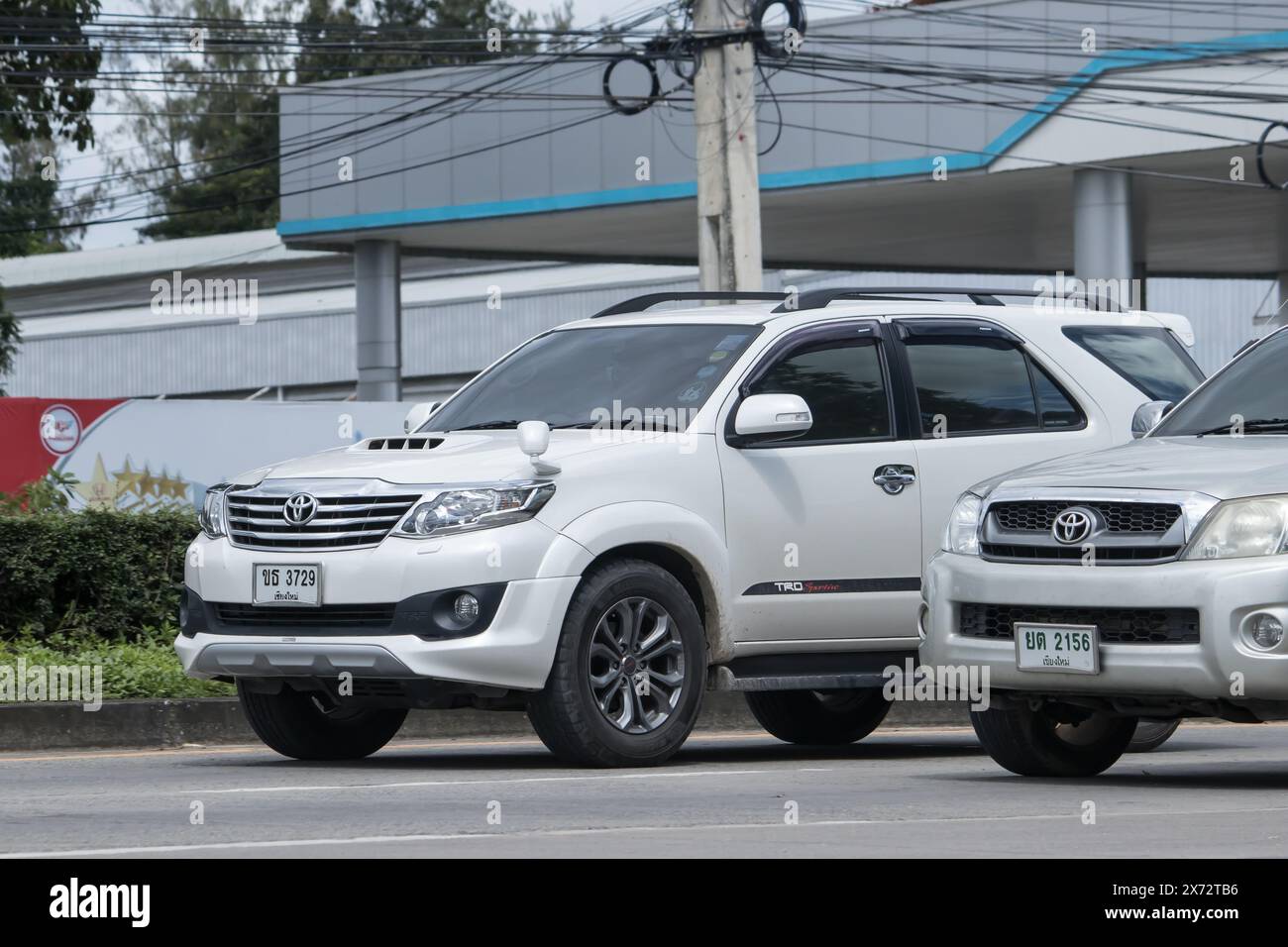 Chiangmai, Thailand - October 2 2023: Private Toyota Fortuner Suv Car. On road no.1001 8 km from ...
