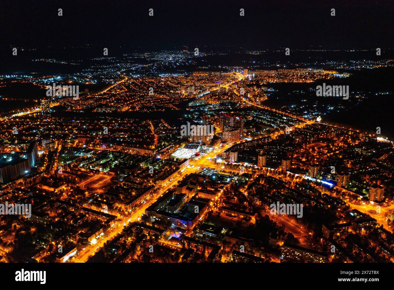 Aerial view of the night streets and squares of Barcelona, Spain Stock ...