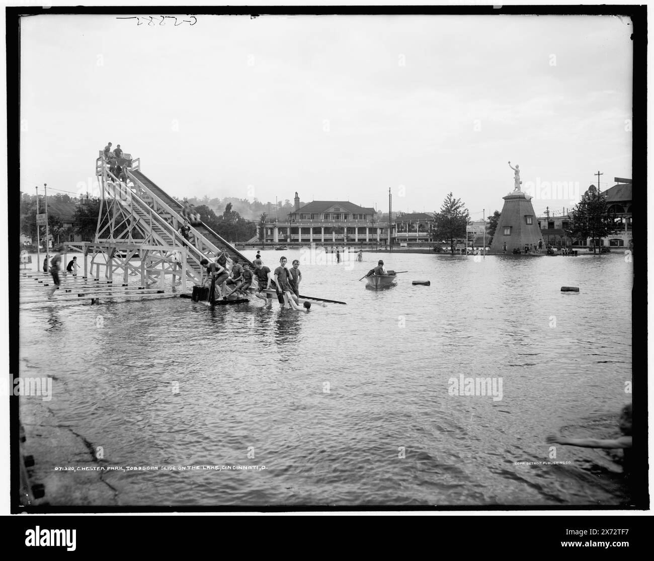 Chester Park, toboggan slide on the lake, Cincinnati, Ohio, "G 5885" on ...