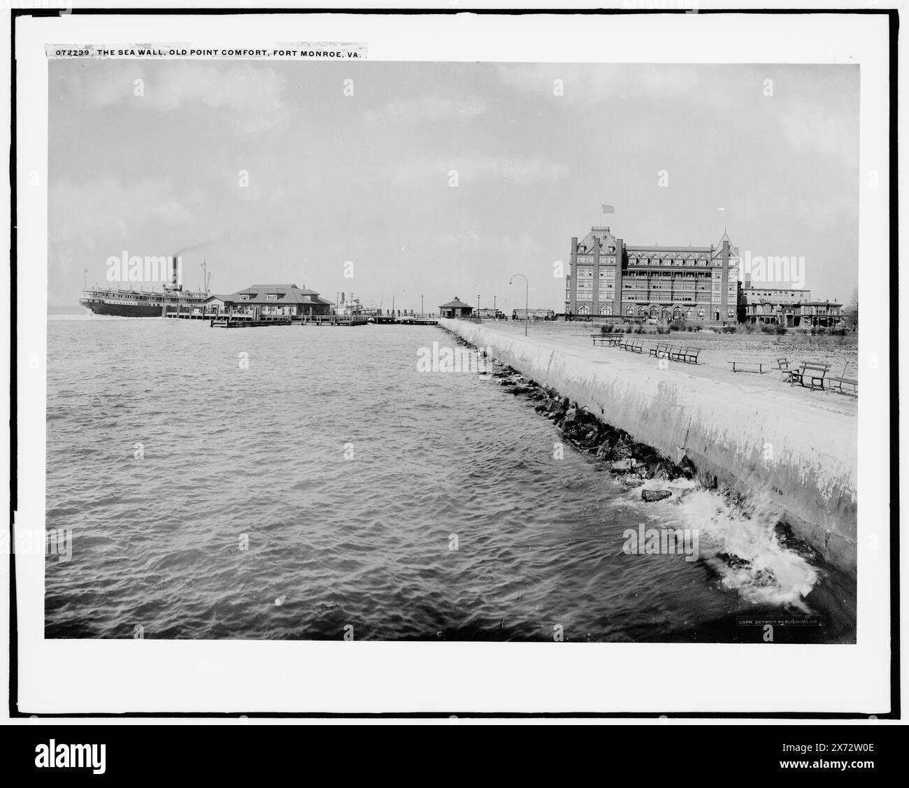 The Sea wall, Old Point Comfort, Fort Monroe, Va., Hotel Chamberlin at ...