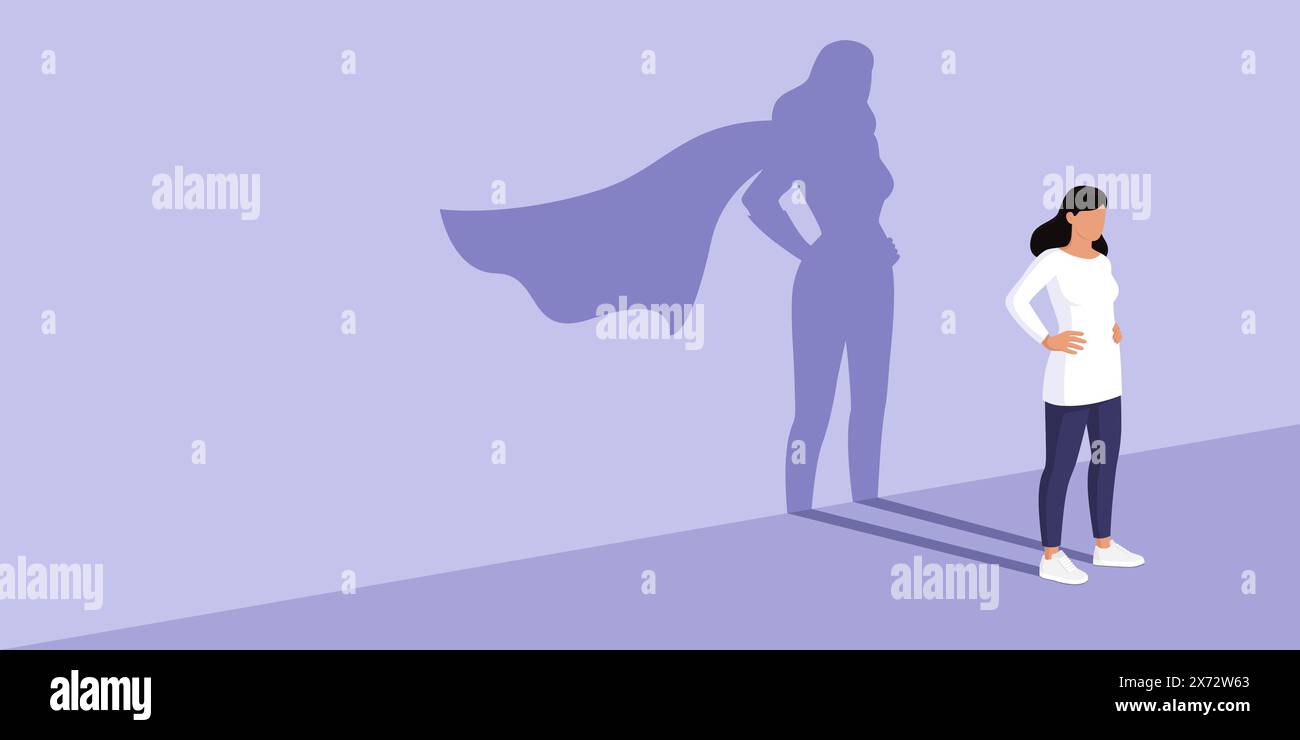 Confident woman standing and looking away, she is casting the shadow of ...
