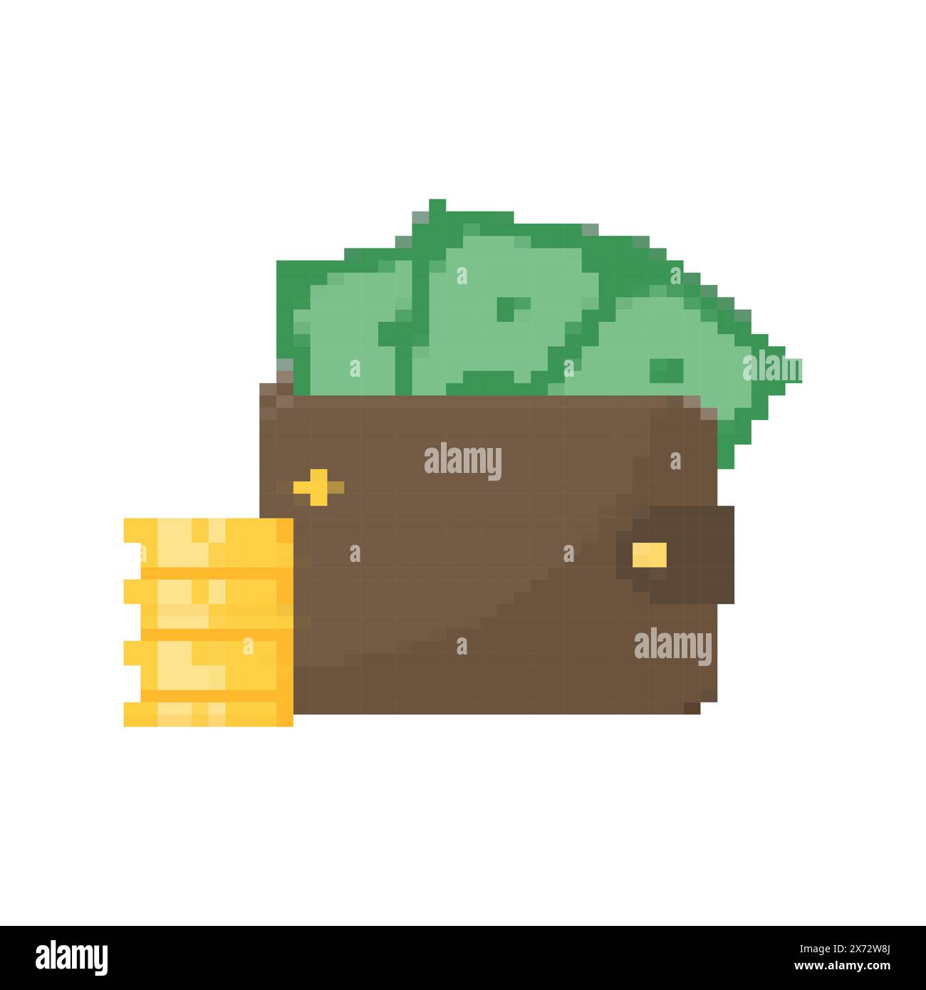 8-bit Pixel Art Cash Money icons set. Pixel Wallet with banknotes and ...