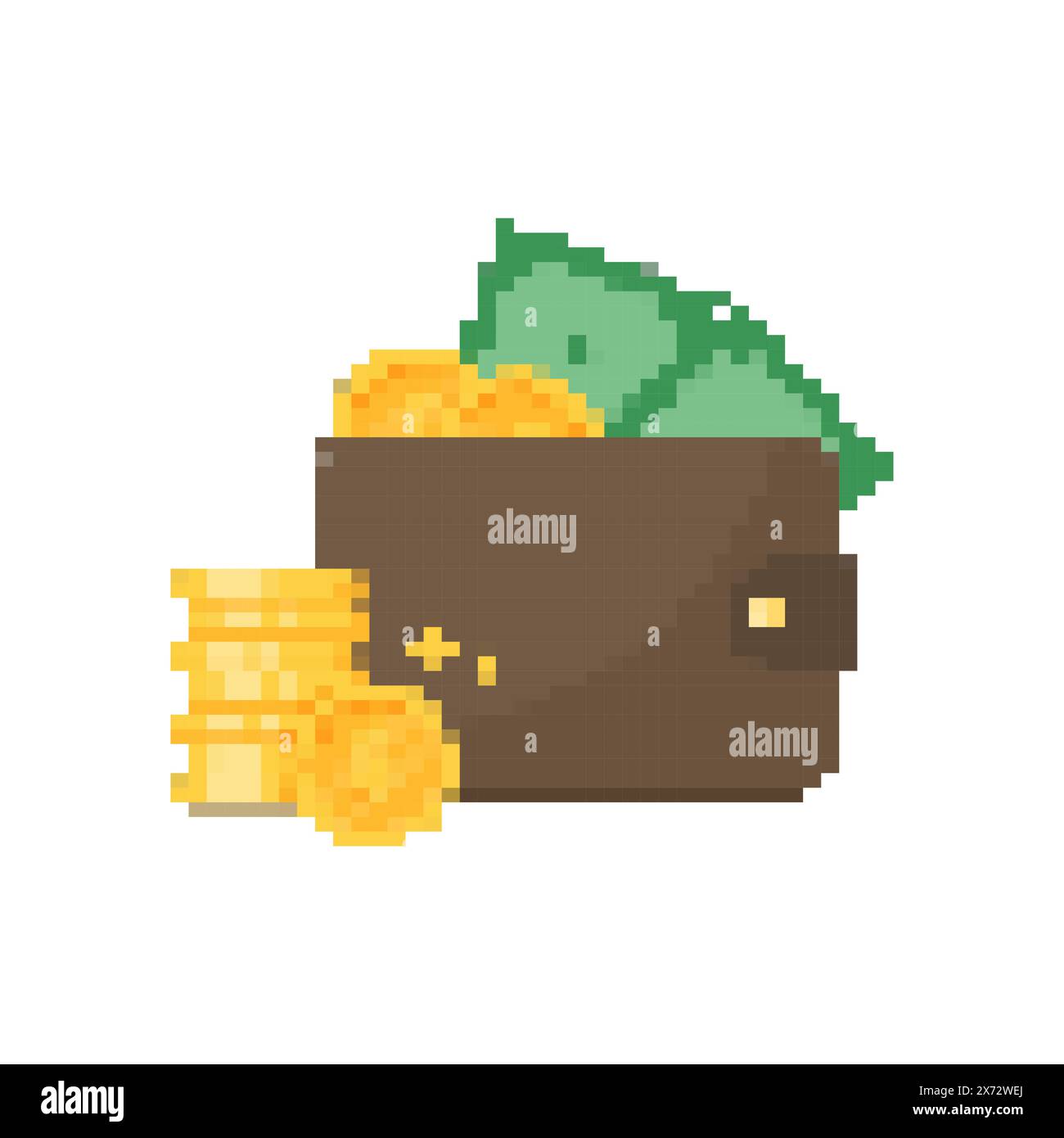 8-bit Pixel Art Cash Money icons set. Pixel Wallet with banknotes and ...