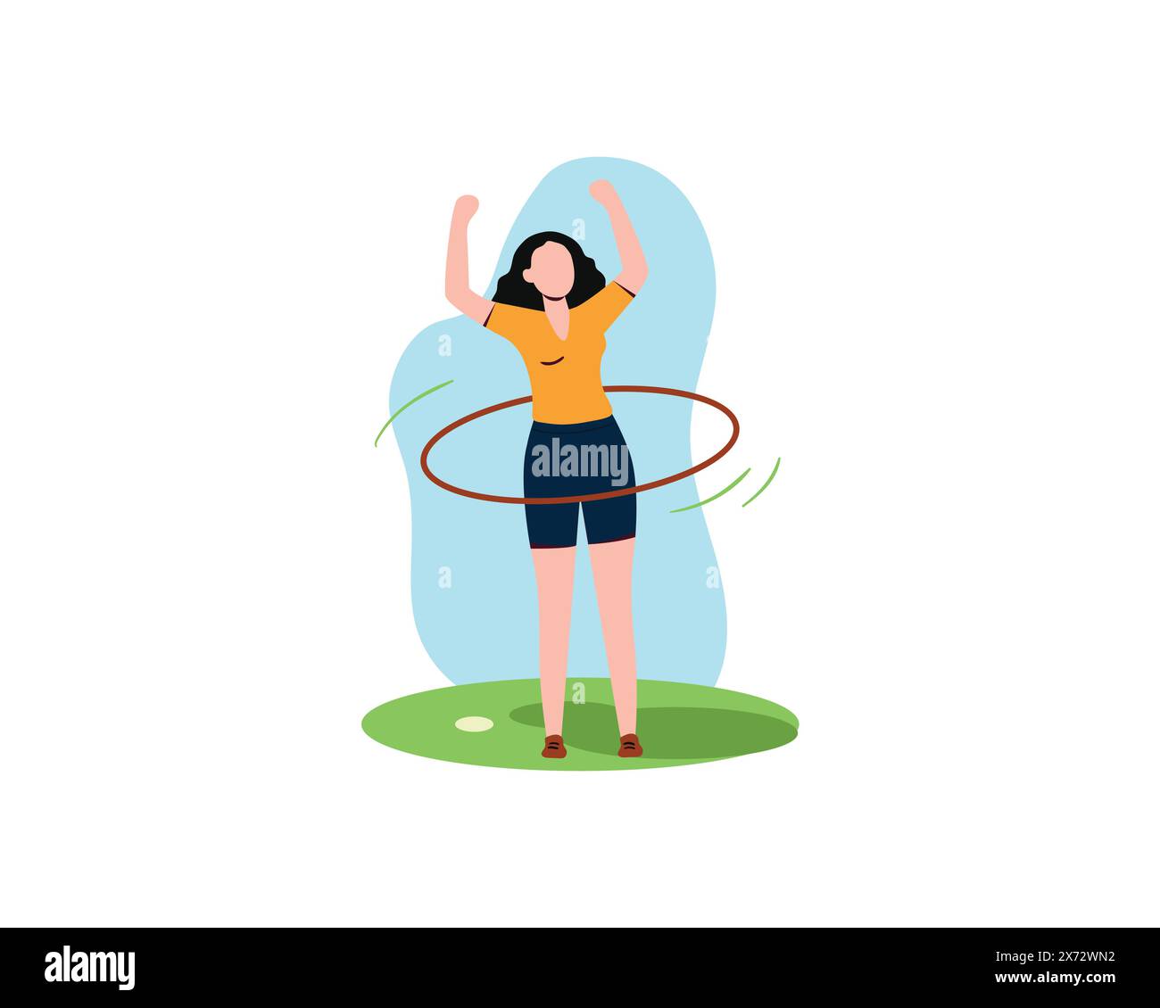 young woman is doing hula hoop in the park in the morning. sport and ...