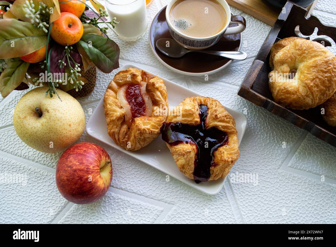 Breakfast on table Stock Photo - Alamy