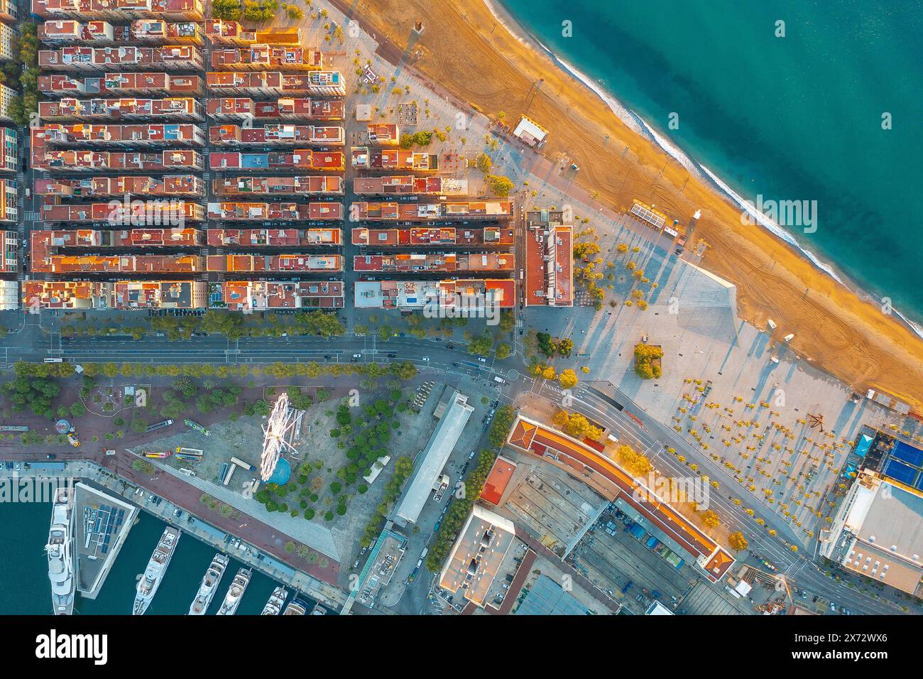 View of residential buildings on the oceanfront in Barcelona Spain. Sea ...