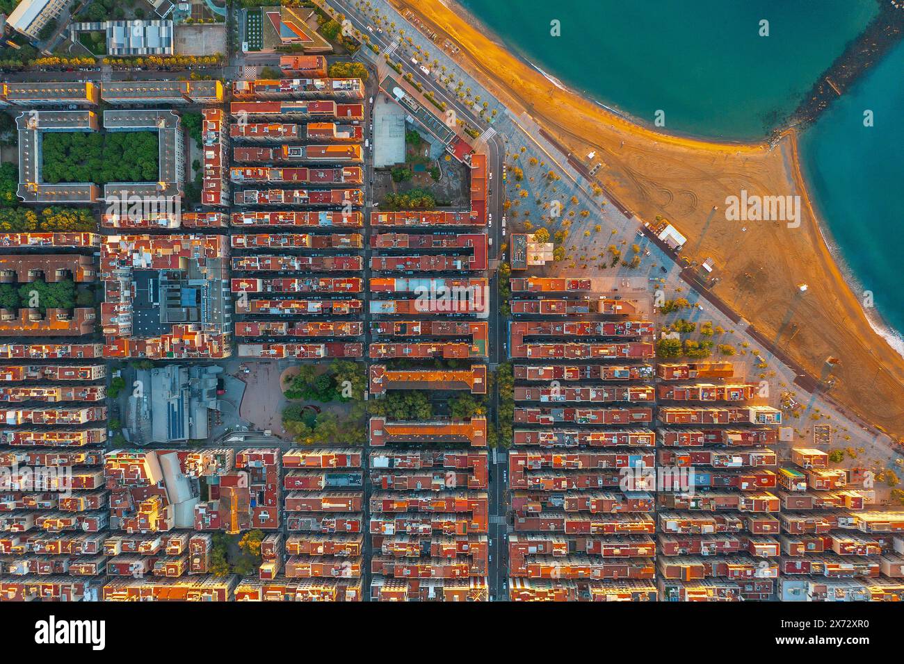 View of residential buildings on the oceanfront in Barcelona Spain. Sea ...