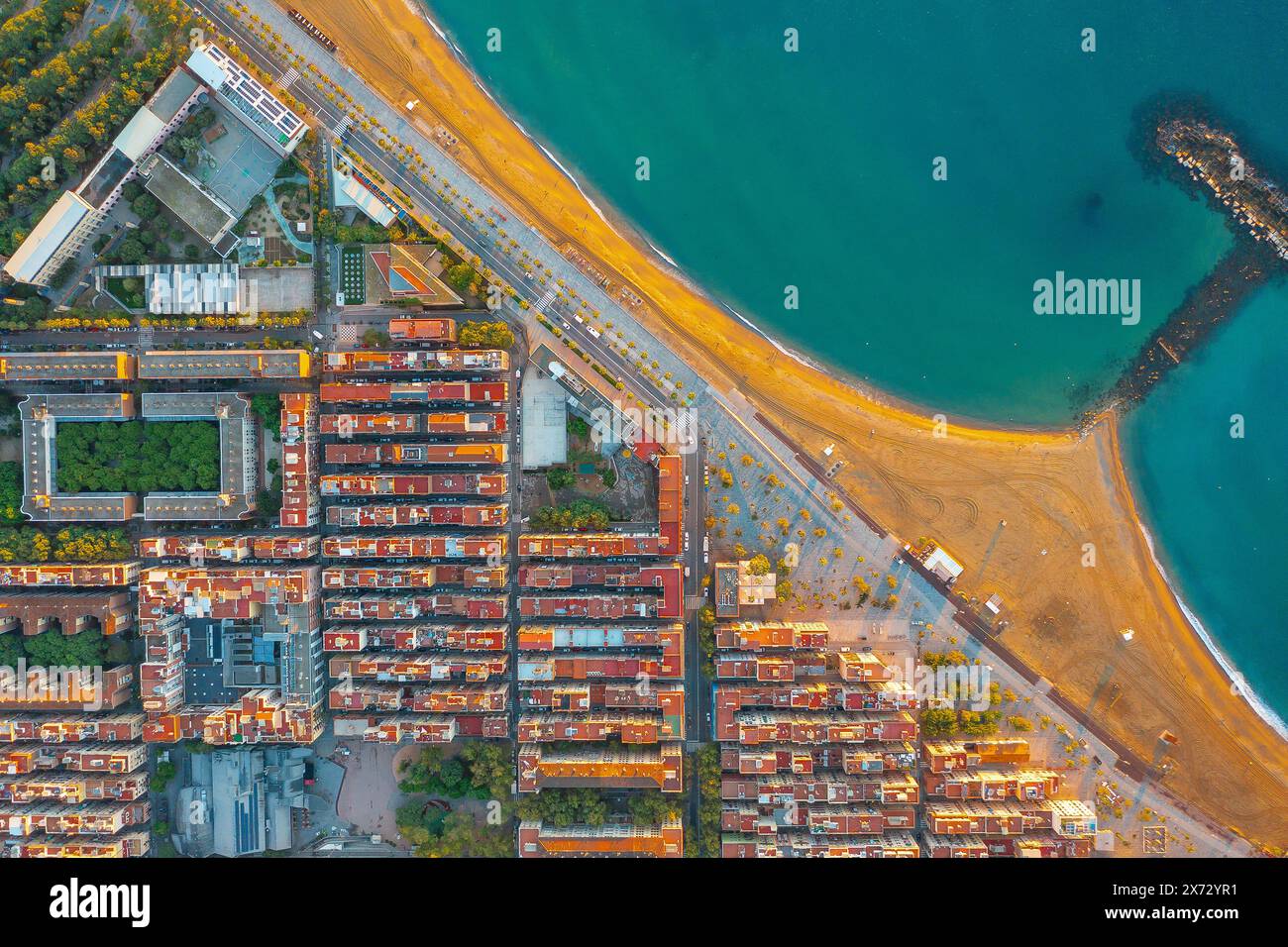 View of residential buildings on the oceanfront in Barcelona Spain. Sea ...