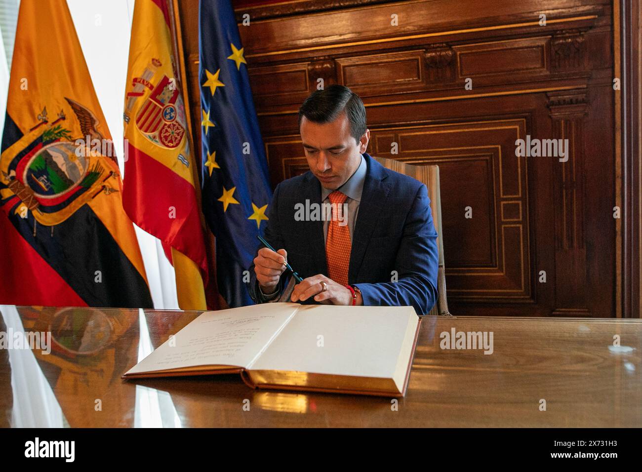 Madrid, Spain. 17th May, 2024. Daniel Noboa, president of Ecuador, seen signing the Casa America ...