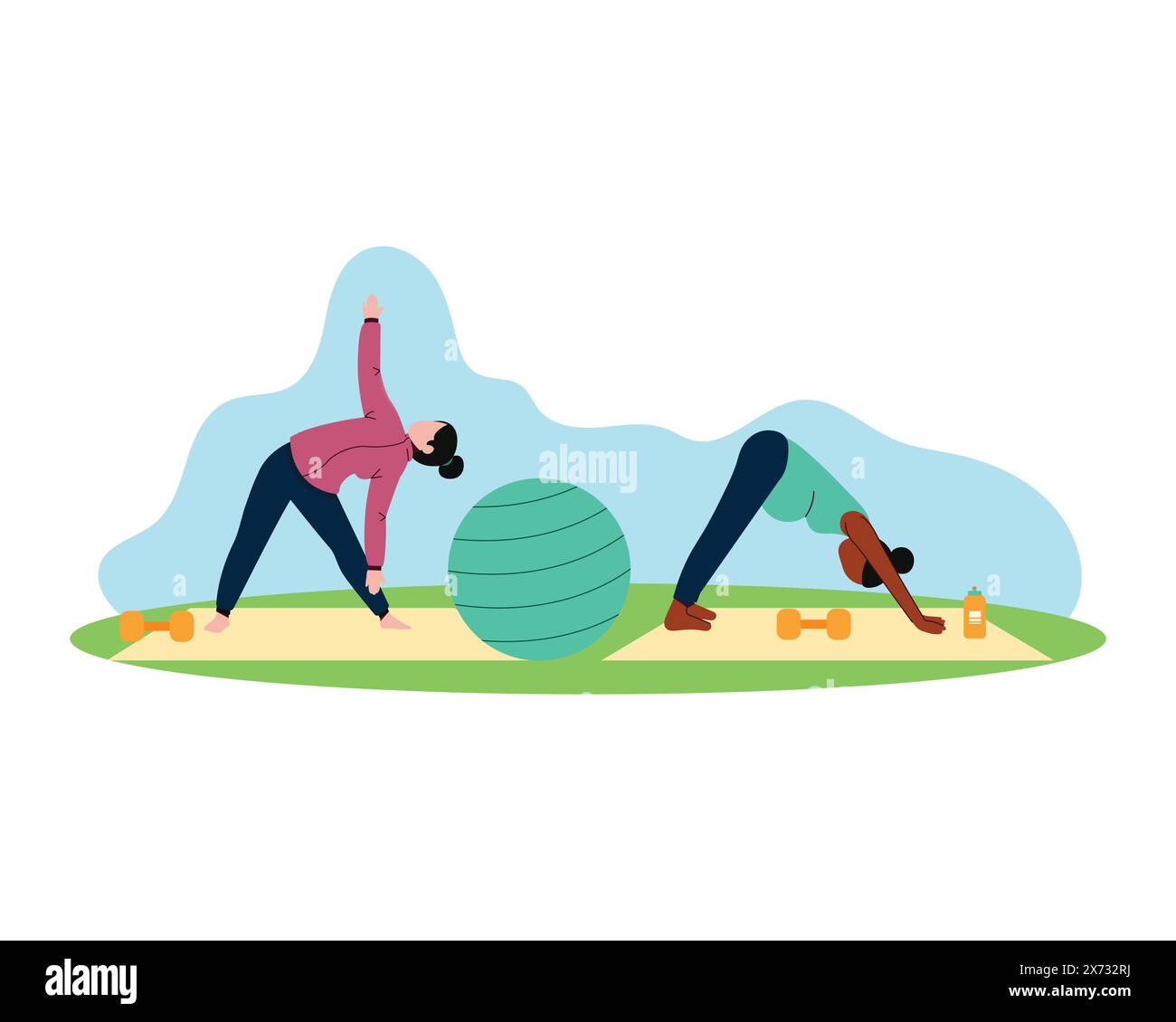 Young woman and pregnant woman are stretching together. sport and ...