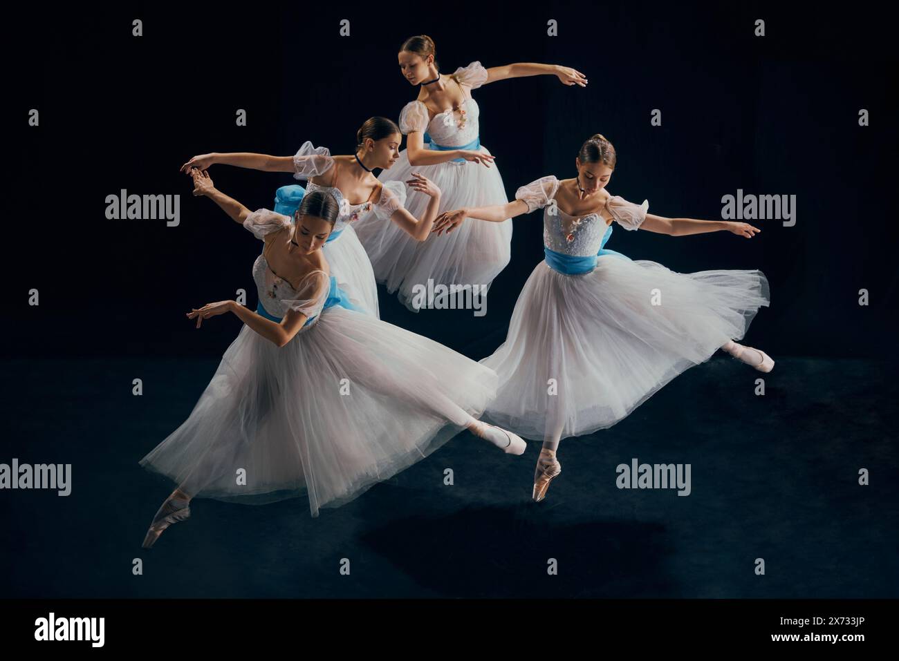 Image of young female ballet dancers in synchronized motion, their ...