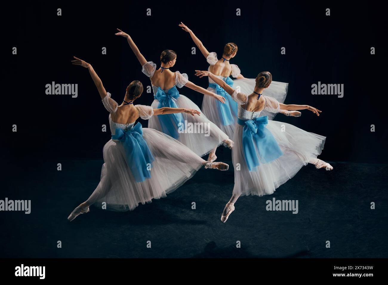 Dynamic portrait of graceful young female ballet dancers in ...