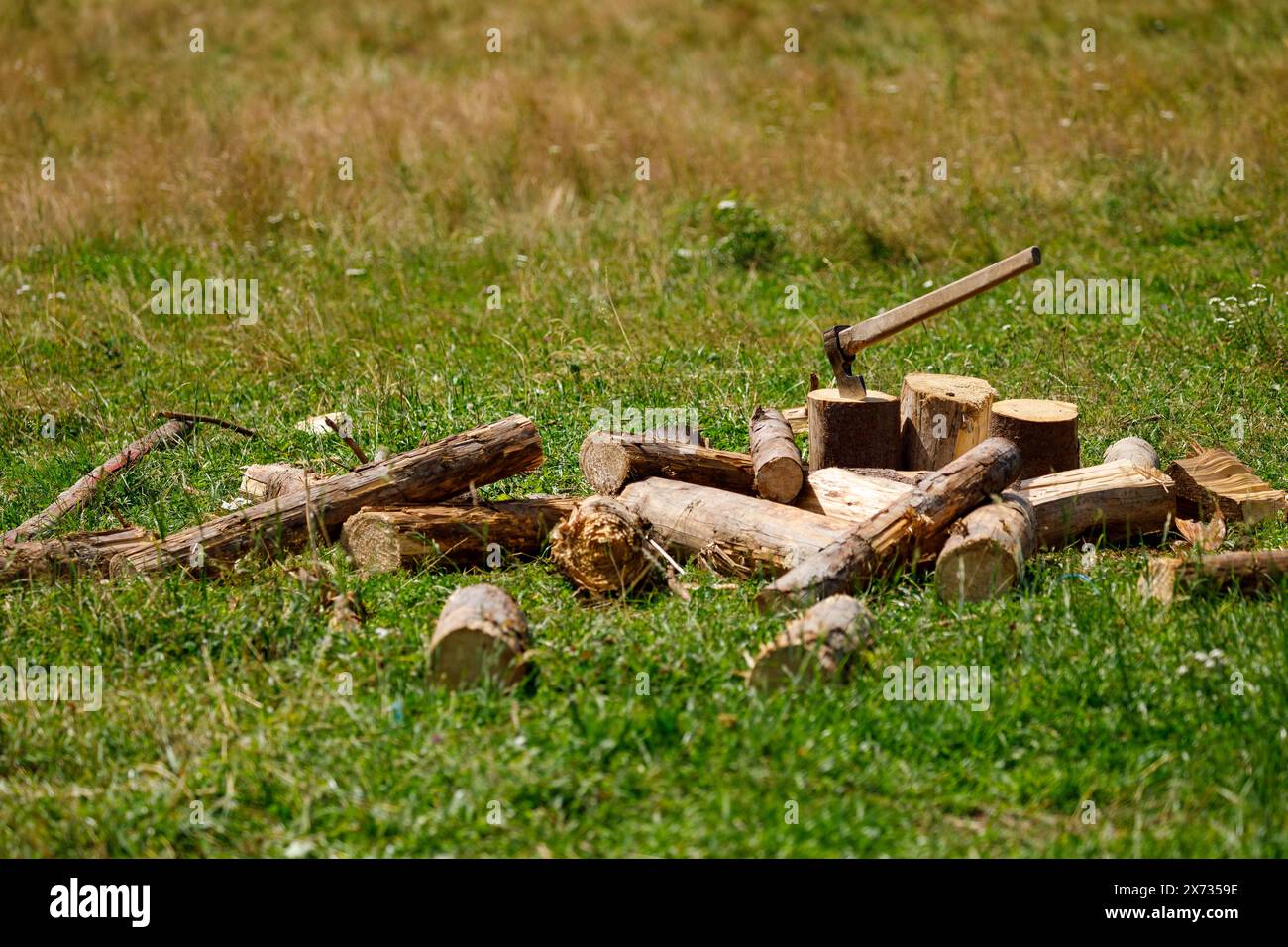 Axe for making fire wood for the campfire Stock Photo - Alamy