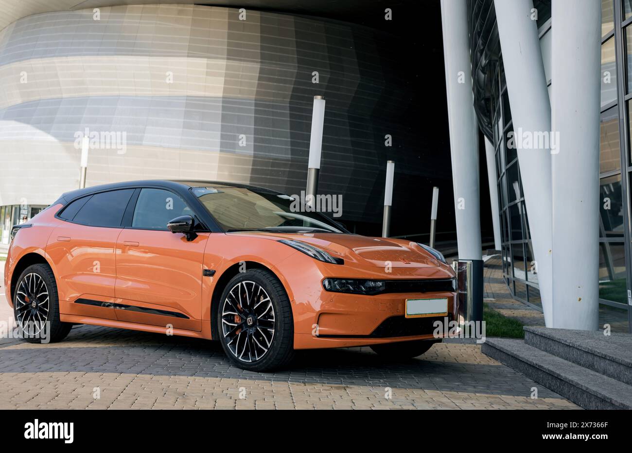 Minsk, Belarus, May 17, 2024 - Luxury chinese orange sports car Zeekr ...