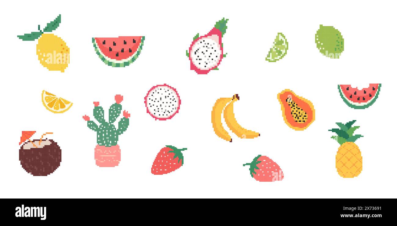 Collection of colorful Pixel icons of fruits vector illustration Stock ...