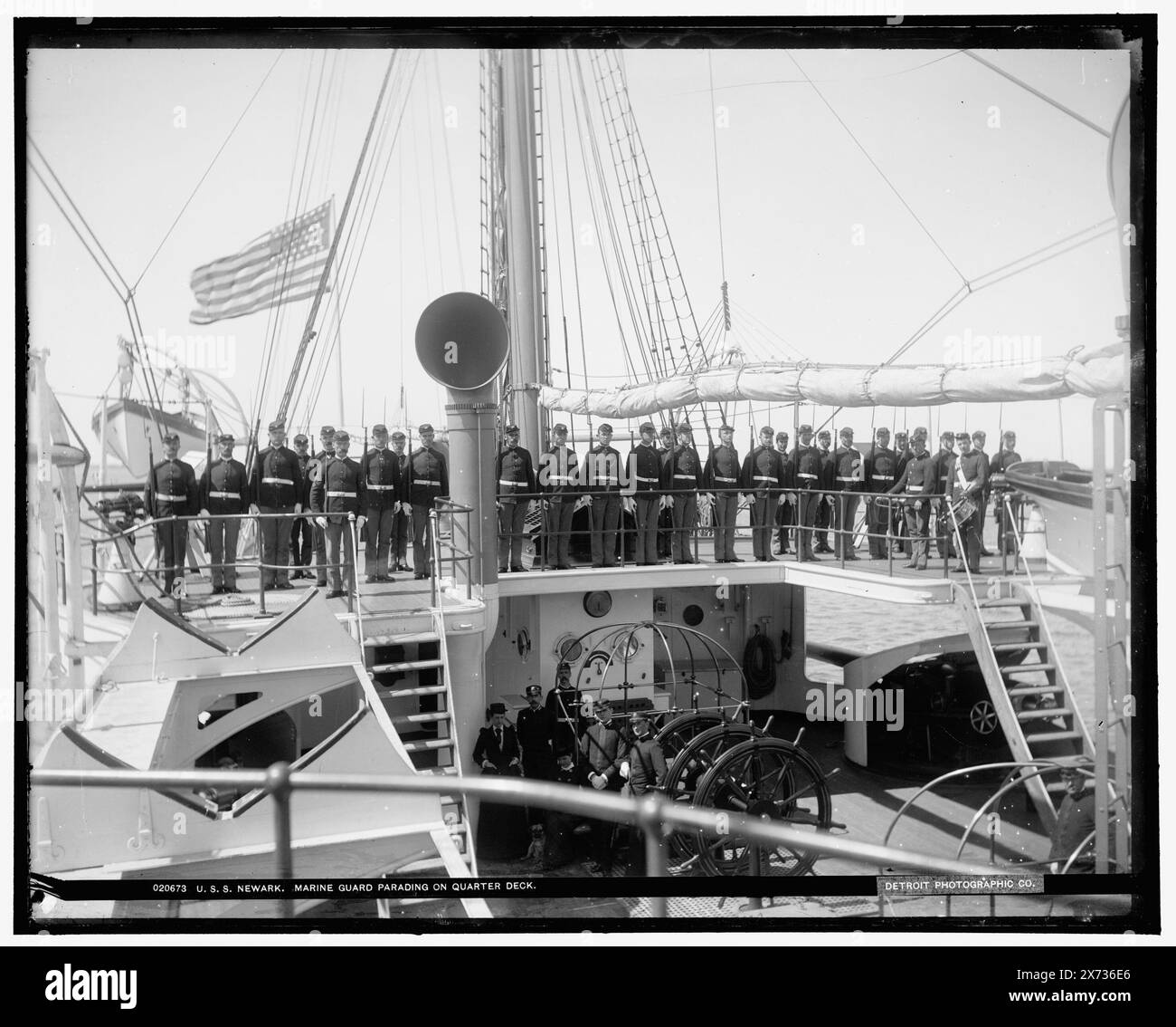U.S.S. Newark, marine guard parading on quarter deck, Attribution based ...