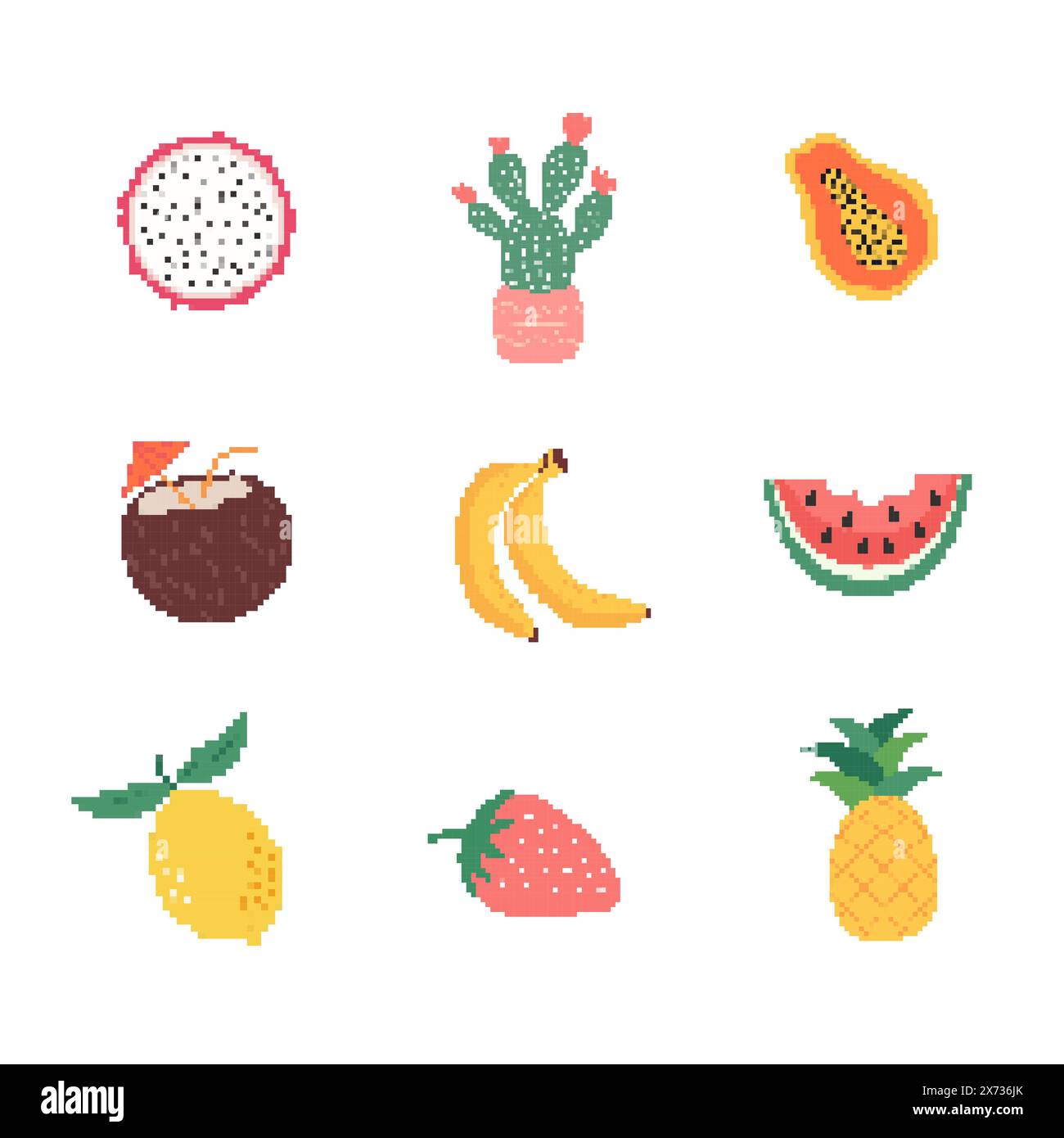 Collection of colorful Pixel icons of fruits vector illustration Stock ...