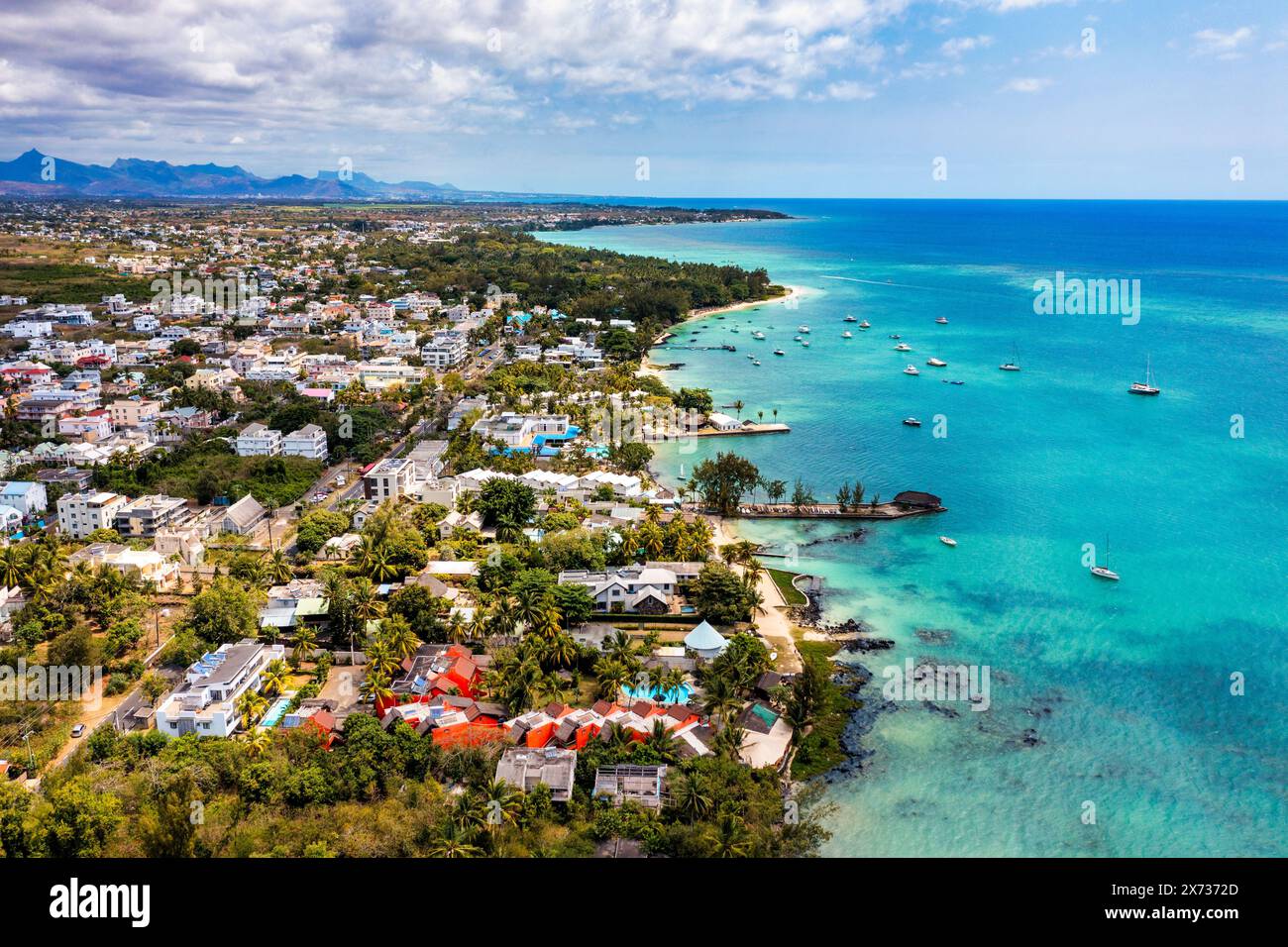 Mauritius beach aerial view of Mont Choisy beach in Grand Baie ...